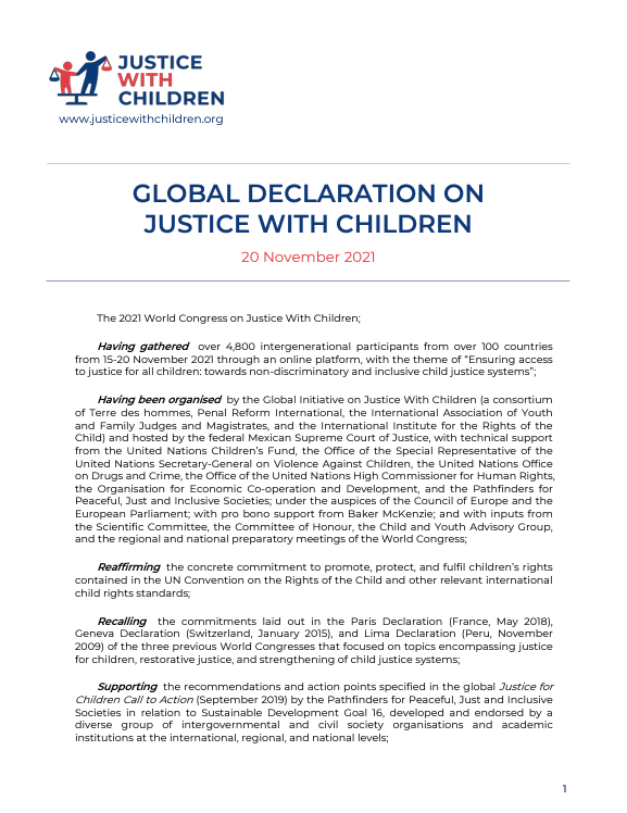Global Declaration on Justice With Children | Terre des hommes
